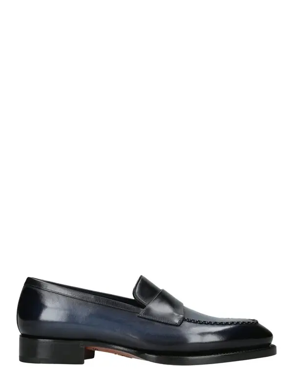 Santoni Leather Arco Loafers - Navy