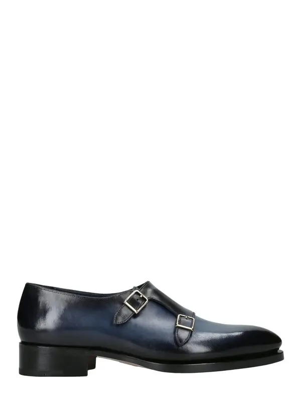 Santoni Leather Eterna Double Monk Oxford Shoes - Navy
