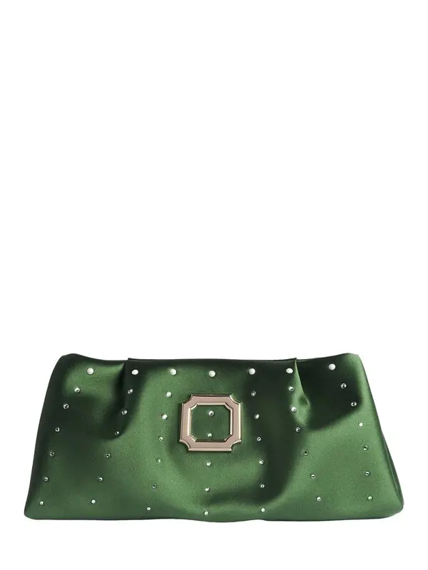 MALONE SOULIERS Satin Vittoria Clutch Bag With Embellishments - Green