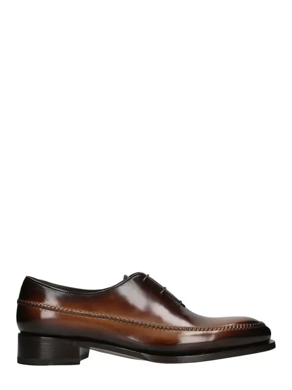 Santoni Leather Stitched Oxford Shoes - Brown