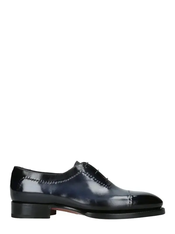 Santoni Leather Stitched Oxford Shoes - Navy
