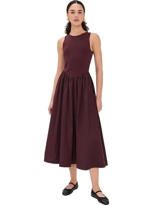 Moon River Mixed-media Tank Midi Dress - Oxblood