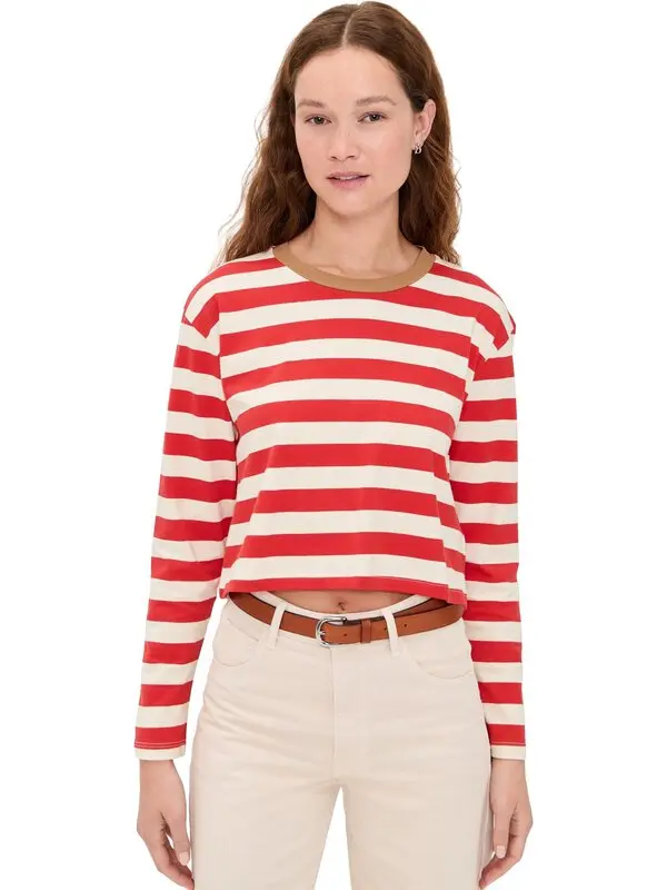 STATE & LAKE Cricket Striped Tee - Red/ivory