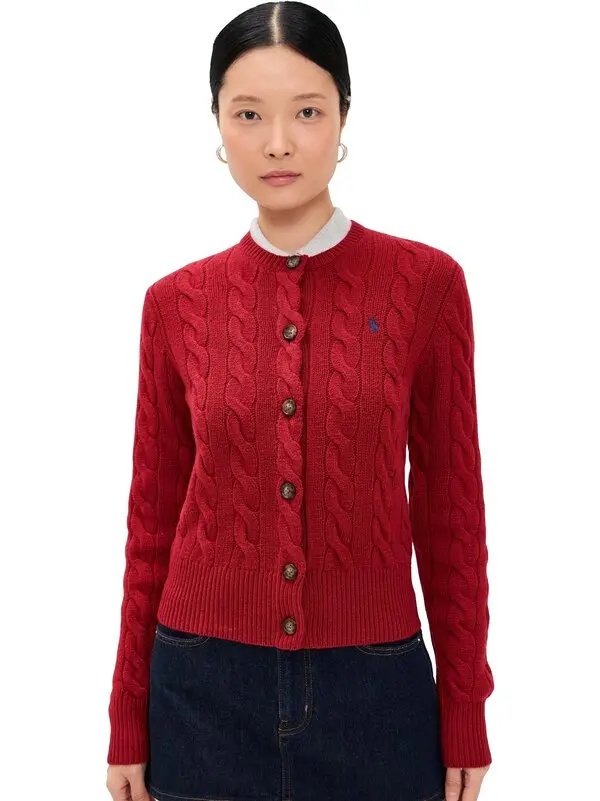 Ralph Lauren Long Sleeve Crew Neck Cardigan - Fireside Red