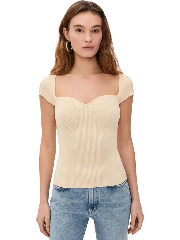 DL1961 Instasculpt Ribbed Knit Heart Top - Ivory