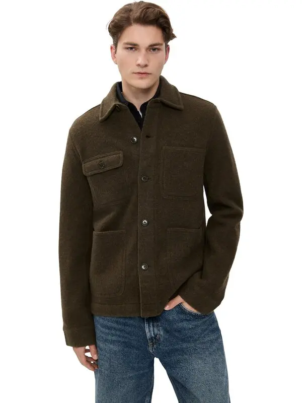 ALEX MILL Work Jacket In Boiled Wool - Heather Olive