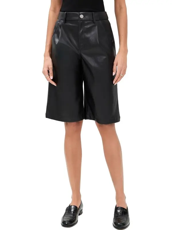 LE BOP Faux Leather Pleated Shorts - Black