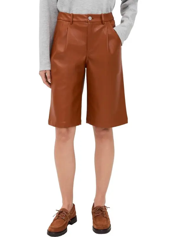 LE BOP Faux Leather Pleated Shorts - Cognac
