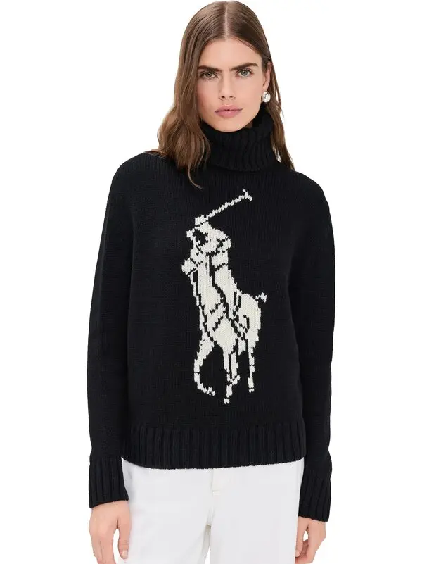 Ralph Lauren Wool Turtleneck Pullover Sweater - Polo Black/authentic Cream
