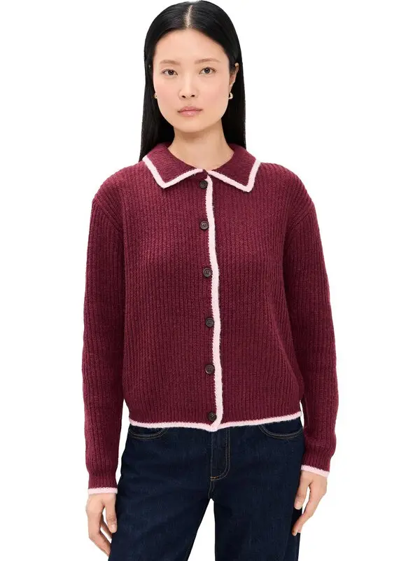 LITTLE LIES Francesca Knit Cardigan - Burgundy/pink