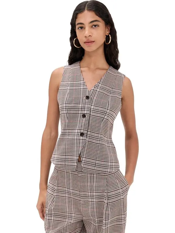 LE BOP Jacey Neck Vest - Tan Plaid