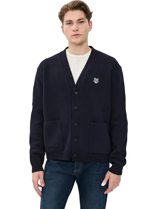Maison Kitsuné Fox Head Milano Lambswool Cardigan - Classic Navy