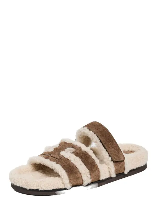 Tory Burch Ines Shearling Sport Slides - River Rock/taupe