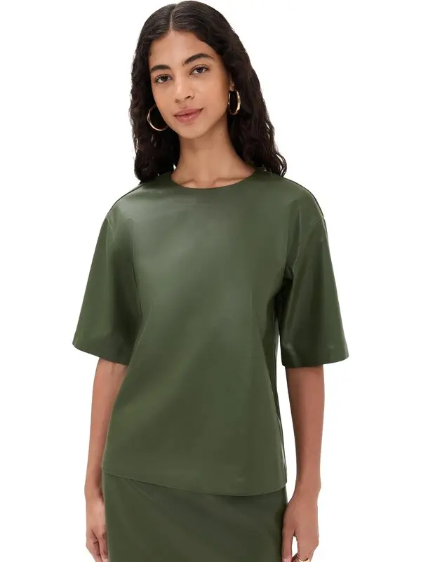LE BOP Caroline Faux Leather Tee - Dark Green