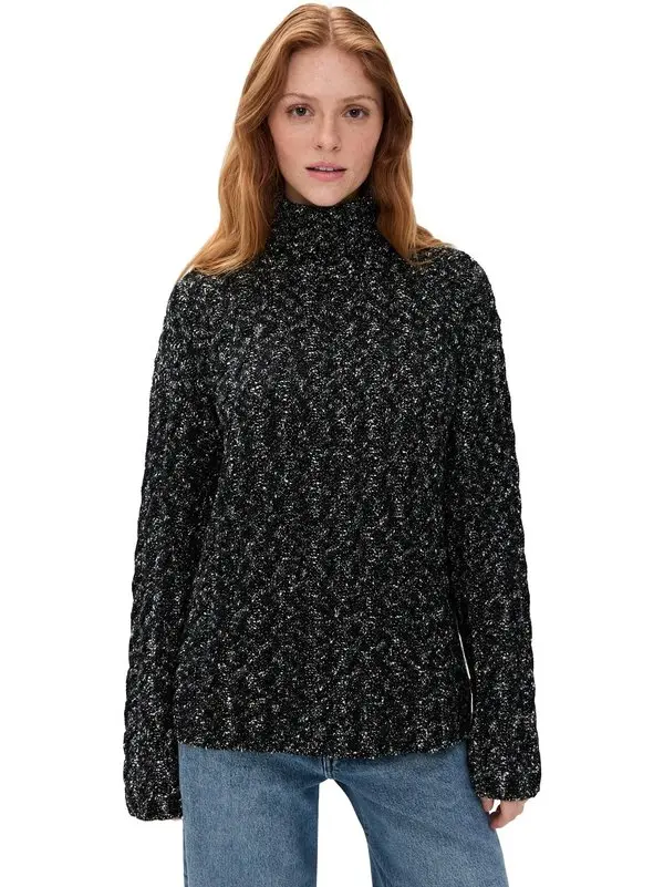 ATM Anthony Thomas Melillo Wool-cotton Blend Cable Knit Turtleneck - Black Marl