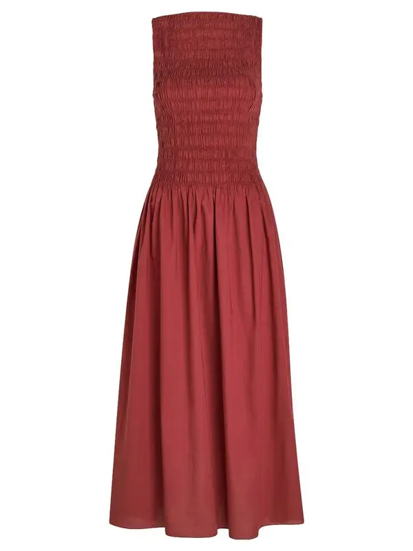 Faithfull The Brand Margot Shirred Midi Dress - Dark Pink