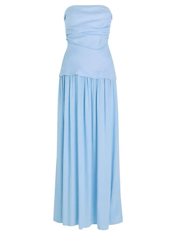 Faithfull The Brand Hedy Draped Linen And Jersey Maxi Dress - Light Blue