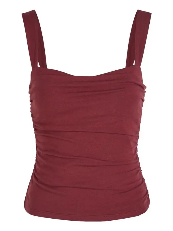REFORMATION Trish Ruched Stretch-cotton Top - Burgundy