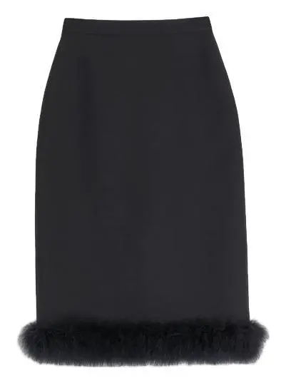 Valentino Garavani Crepe Couture Skirt With Feathers - Black