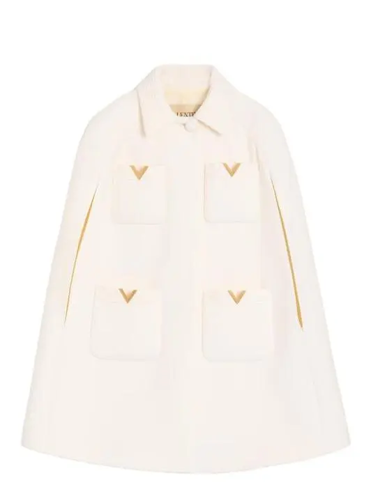 Valentino Garavani Drill Double Cape With V Gold - Ivory