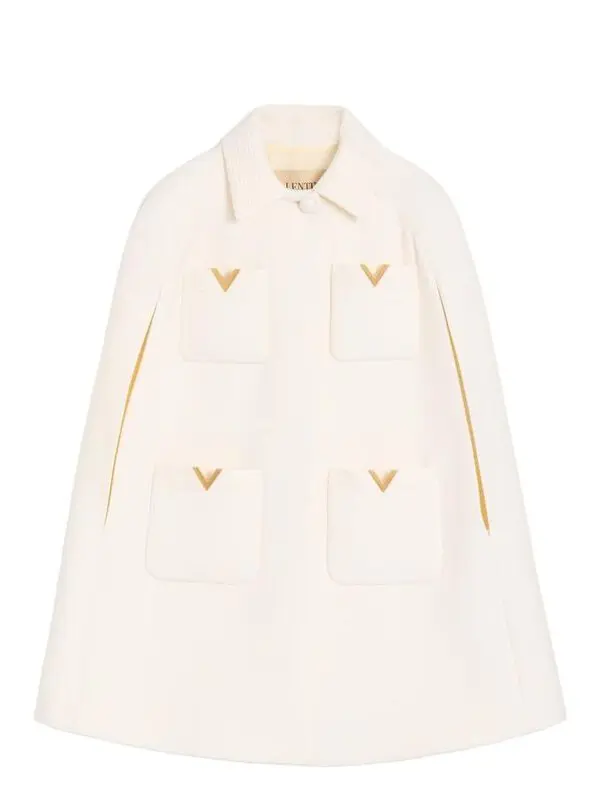 Valentino Garavani Drill Double Cape With V Gold - Ivory