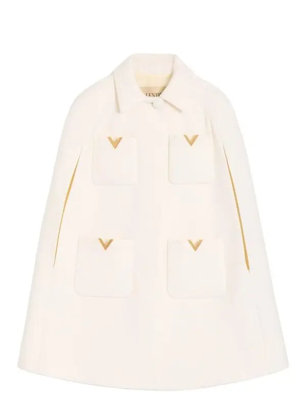 Valentino Garavani Drill Double Cape With V Gold Detail - Ivory