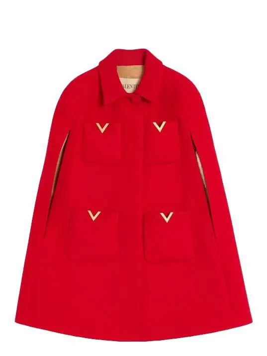 Valentino Garavani Drill Double Cape With V Gold - Red