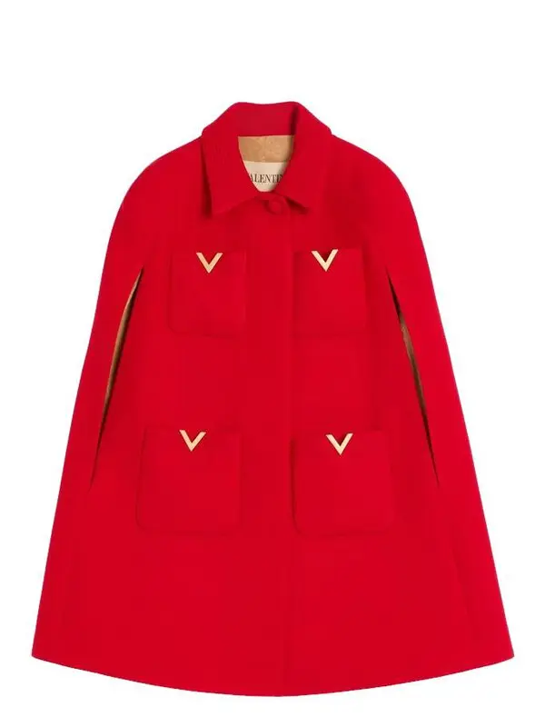 Valentino Garavani Drill Double Cape With V Gold - Red