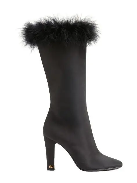 Valentino Garavani Hotty Shantung Fabric Boot With Feathers - Black