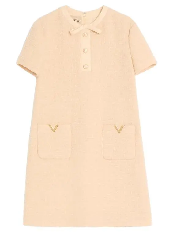 Valentino Garavani Curly Wool Short Dress With Bow - Birch