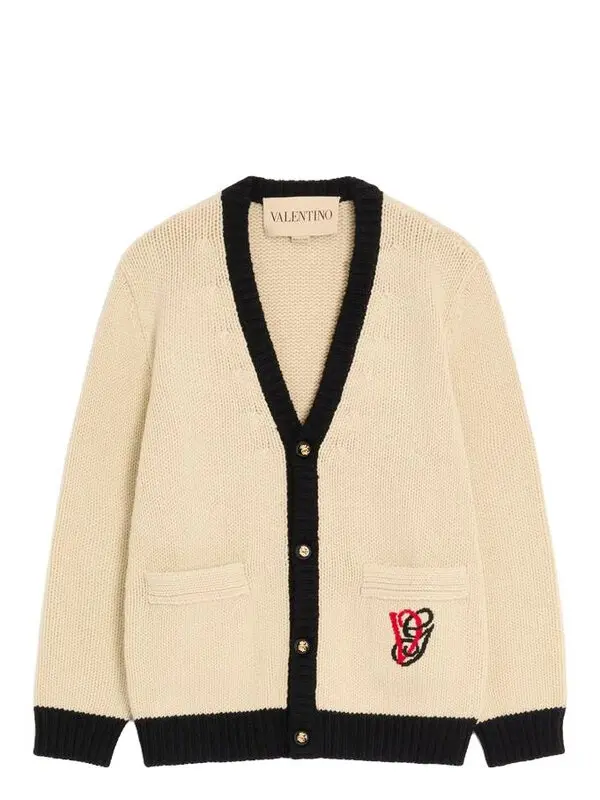 Valentino Garavani Wool Cardigan With Embroidery - Butter/black