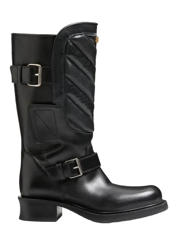 Valentino Garavani Rayons Biker Boot In Calfskin And Nappa Leather - Black