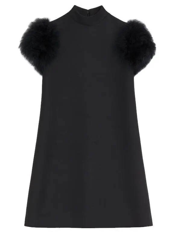Valentino Garavani Short Crepe Couture Dress With Feathers - Black