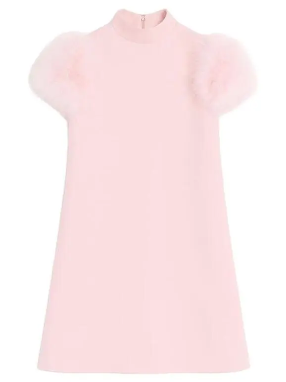 Valentino Garavani Short Crepe Couture Dress With Feathers - Rose