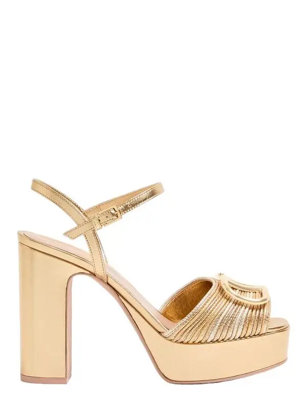 Valentino Garavani Vlogo Signature Metallic Platform Sandal - Gold