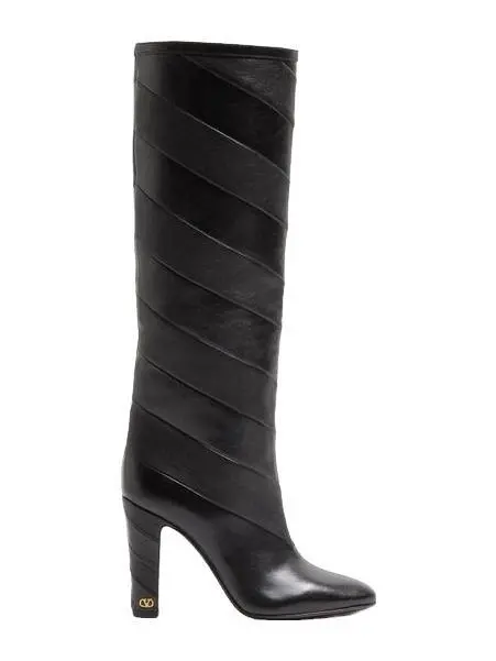 Valentino Garavani Rayons Nappa Boot With Chevron Pattern - Black