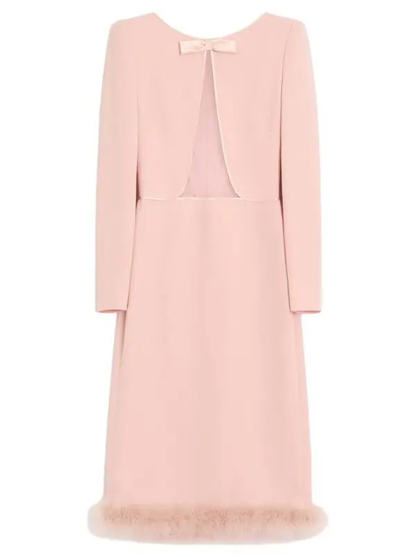 Valentino Garavani Cady Couture Midi Dress With Feather Trim And Bow Detail - Rose