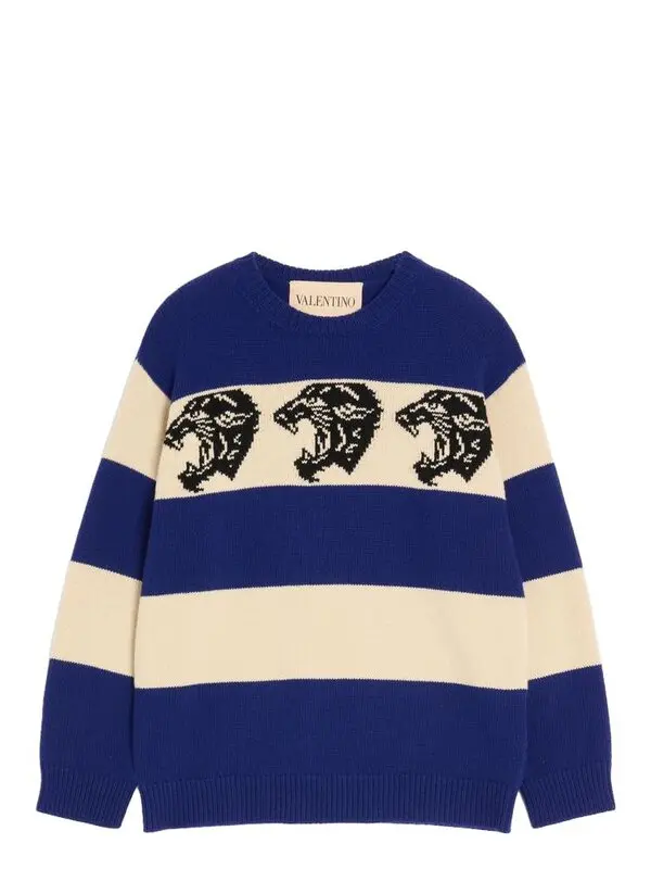 Valentino Garavani Wool Jacquard Panther Jumper - Indigo/butter
