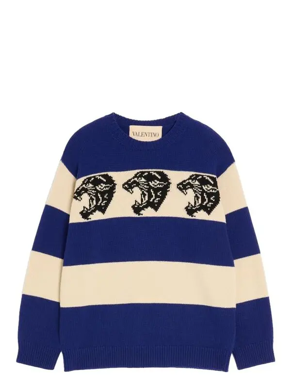 Valentino Garavani Wool Jumper With Jacquard Panther Pattern - Indigo/butter