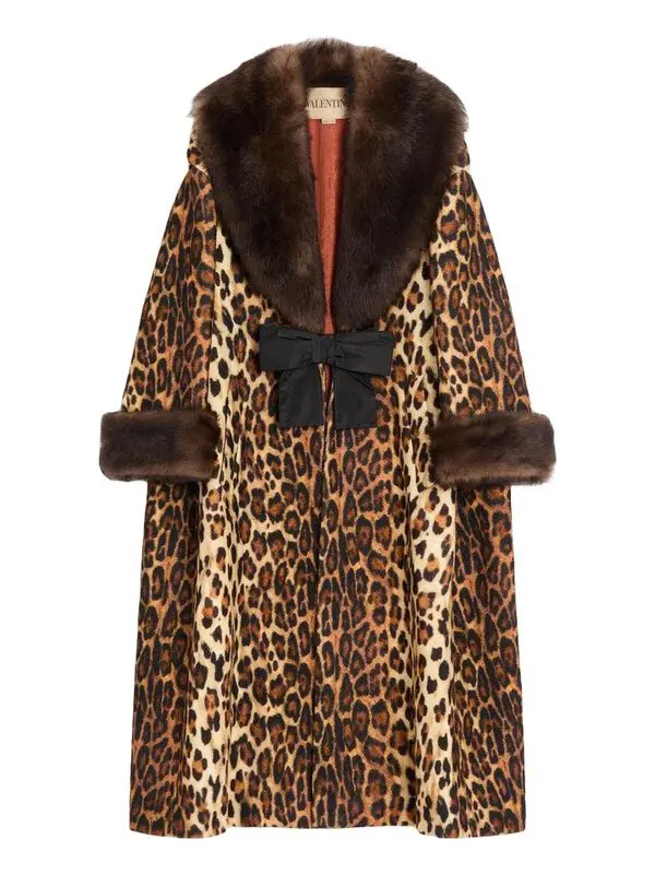 Valentino Garavani Fauve Eclat Spotted Cloth Coat With Shearling Edges - Animal Print