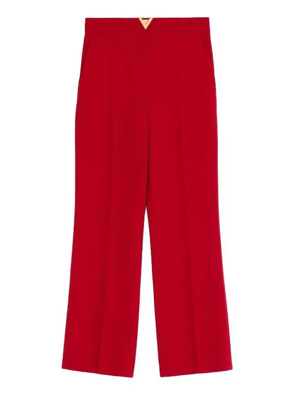 Valentino Garavani Wool Crepe Trousers With V Gold - Red