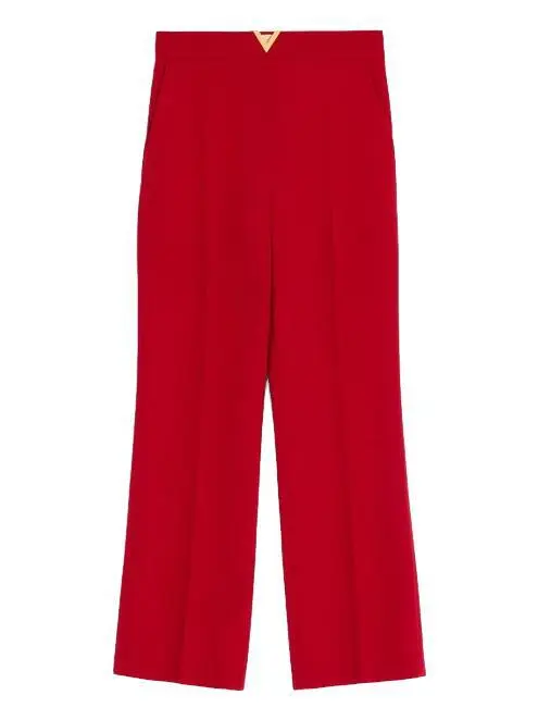 Valentino Garavani Wool Crepe Trousers With V Gold - Red