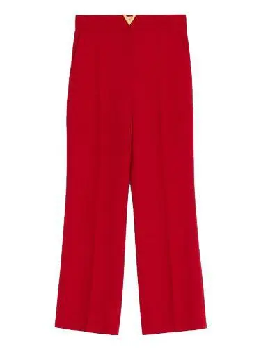 Valentino Garavani Wool Crepe Trousers With V Gold - Red