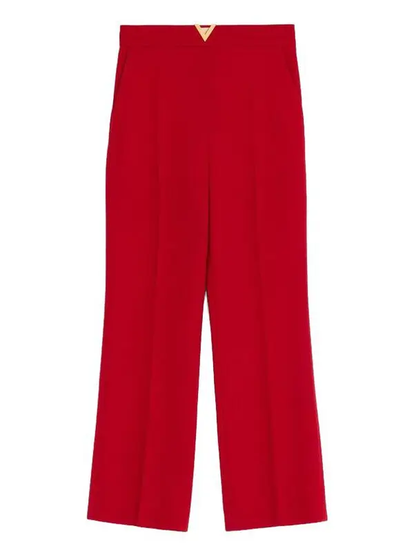 Valentino Garavani Wool Crepe Trousers With V Gold - Red