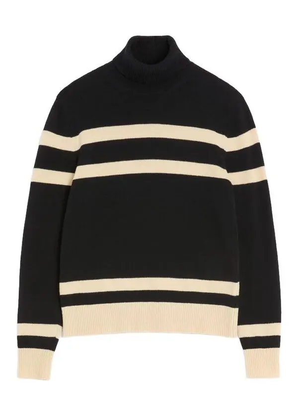 Valentino Garavani High-neck Wool Jumper With Vlogo - Black/butter