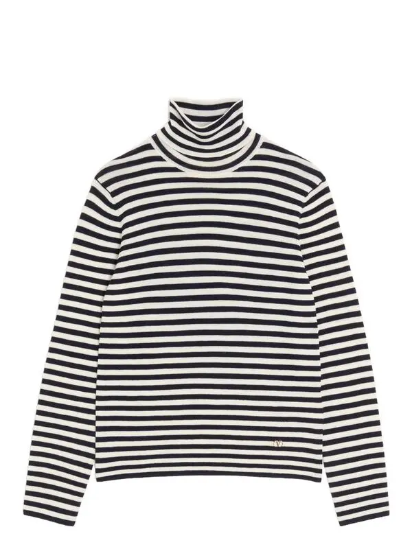 Valentino Garavani High-neck Wool Jumper With Vlogo - Ivory/navy