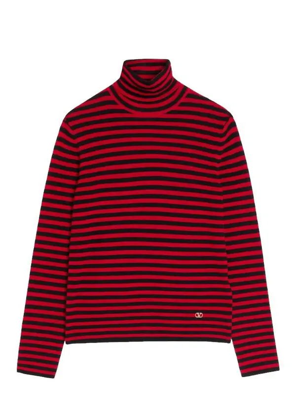 Valentino Garavani High-neck Wool Jumper With Vlogo - Red/black