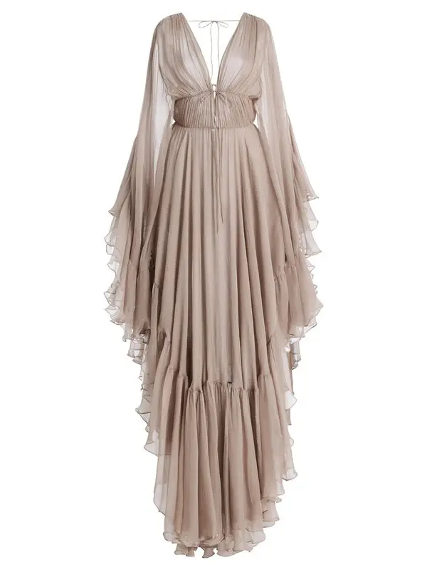 HARITHAND Nerina Ruffled Silk Georgette Maxi Dress - Grey