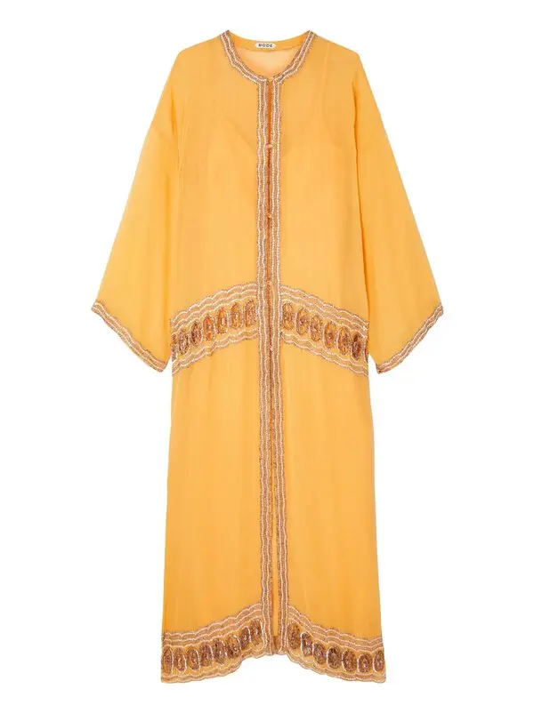 BODE Ducat Embellished Silk-voile Kaftan - Orange