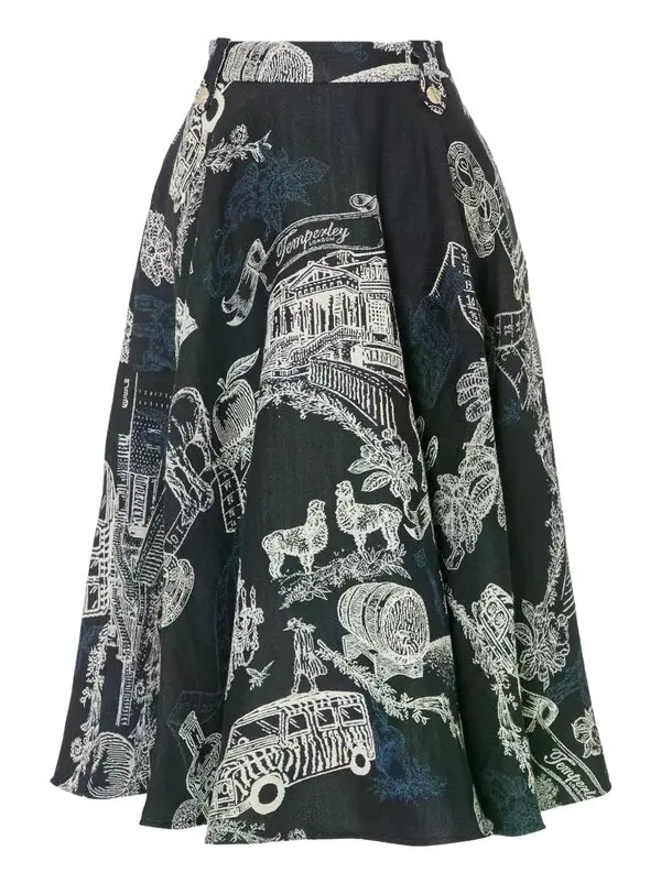 TEMPERLEY LONDON Illustrated A-line Skirt - Blue